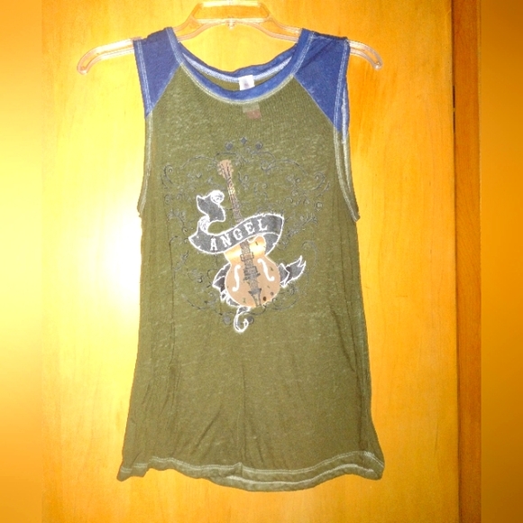 No Boundaries | Tops | Sheer Olive And Blue Angel Tank Top | Poshmark